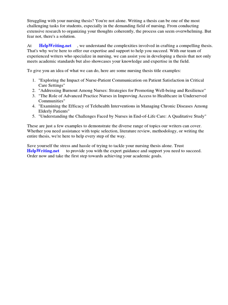 Nursing Thesis Titles Examples | PDF | Thesis | Nursing