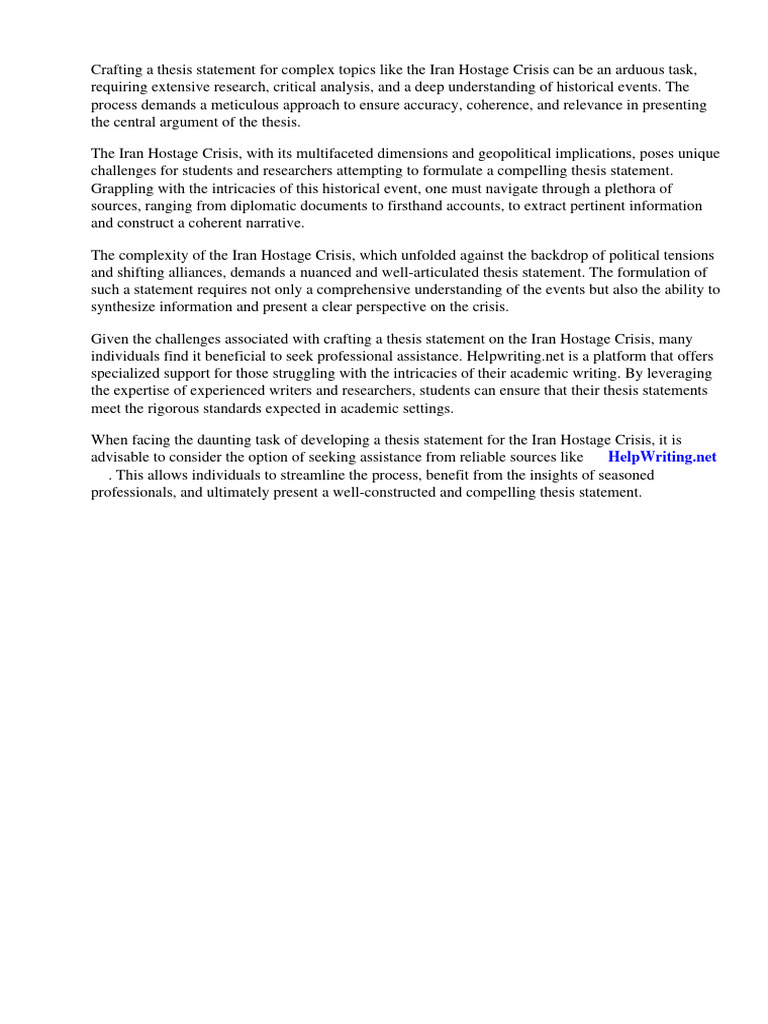 Thesis Statement For Iran Hostage Crisis | PDF