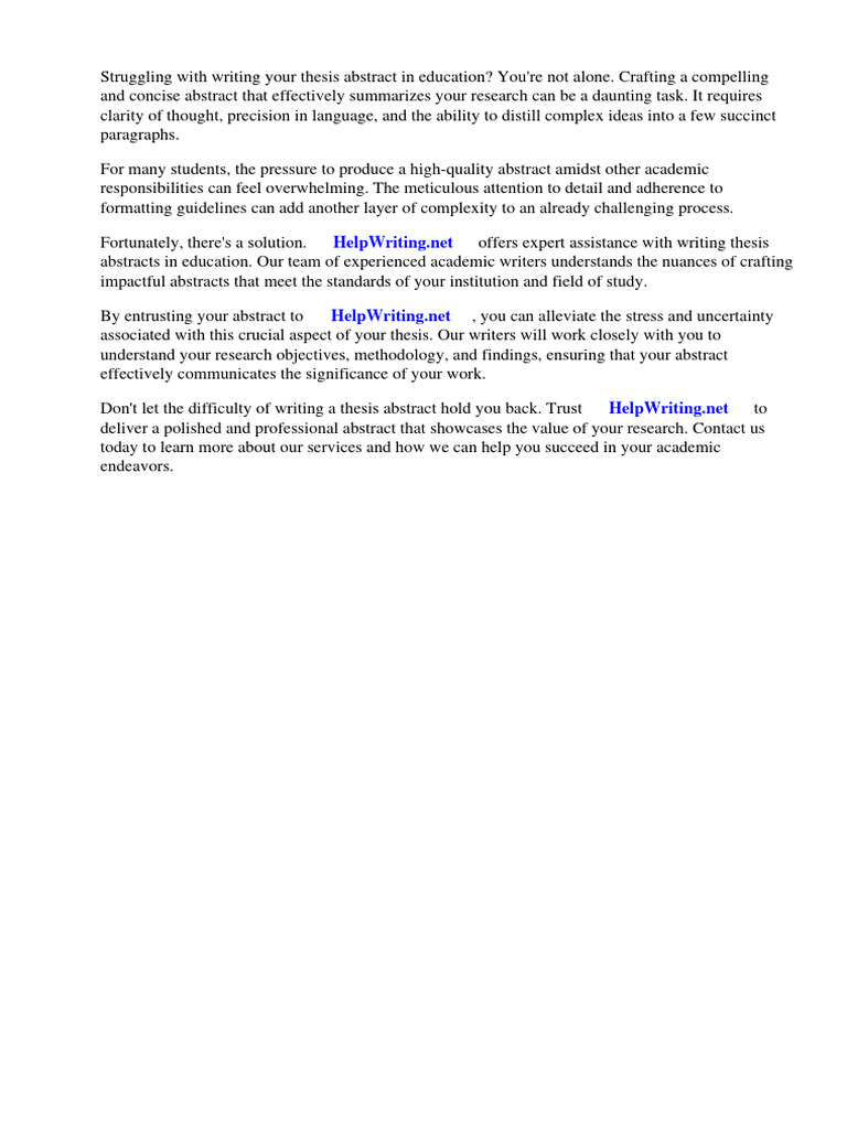 Thesis Abstract Sample in Education | PDF | Thesis | Abstract (Summary)