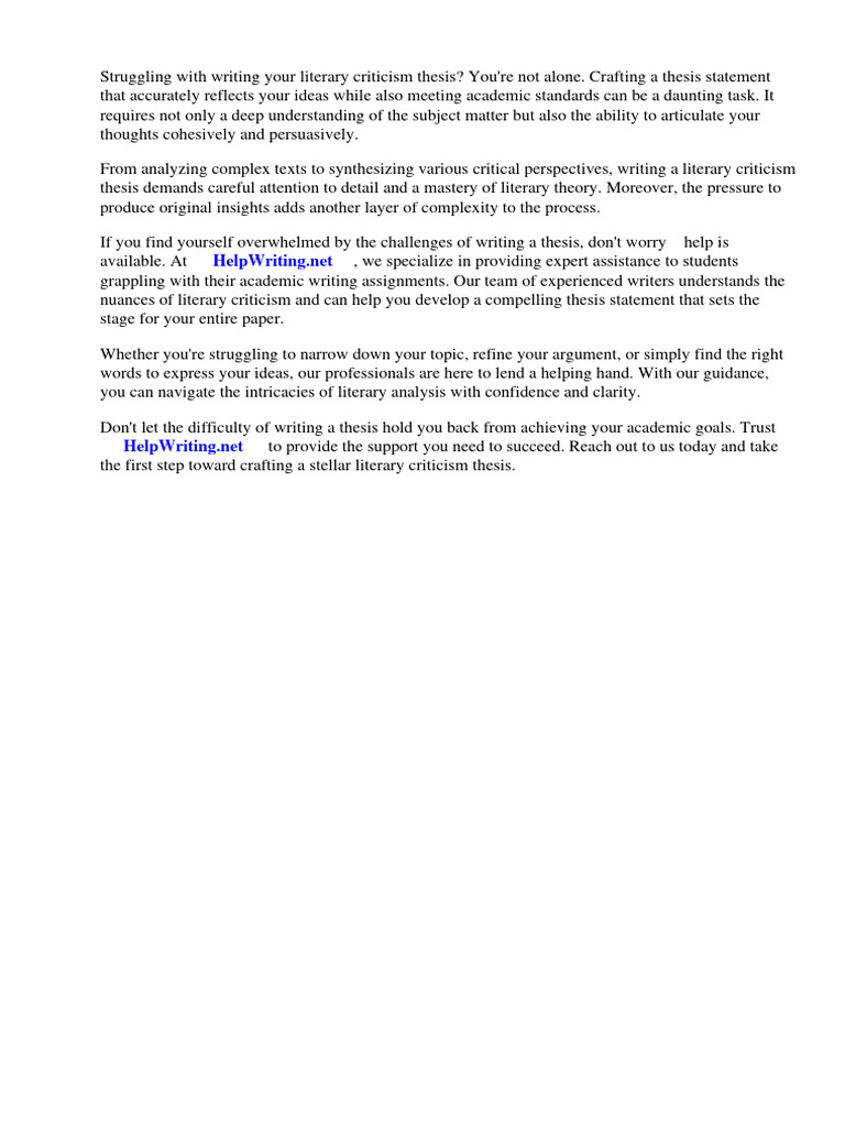 Literary Criticism Thesis Statement Examples | PDF | Essays | Thesis