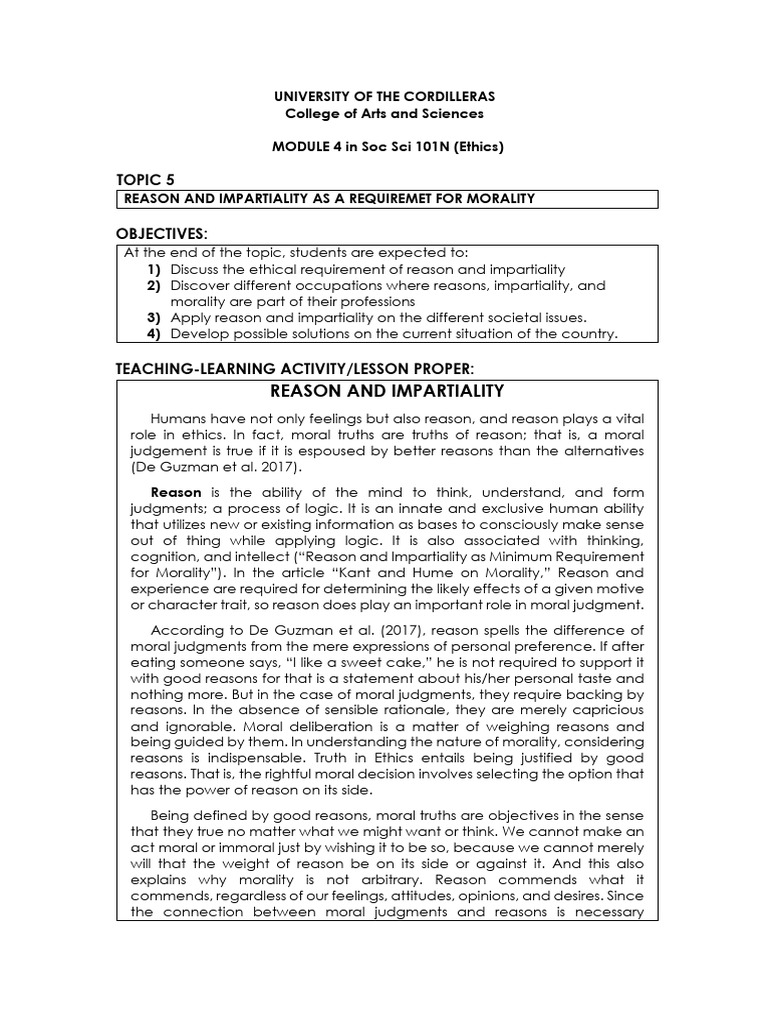 6 SOC SCI 101N Module 4 Lesson 2 Reason and Impartiality As A Requirement For Morality | PDF