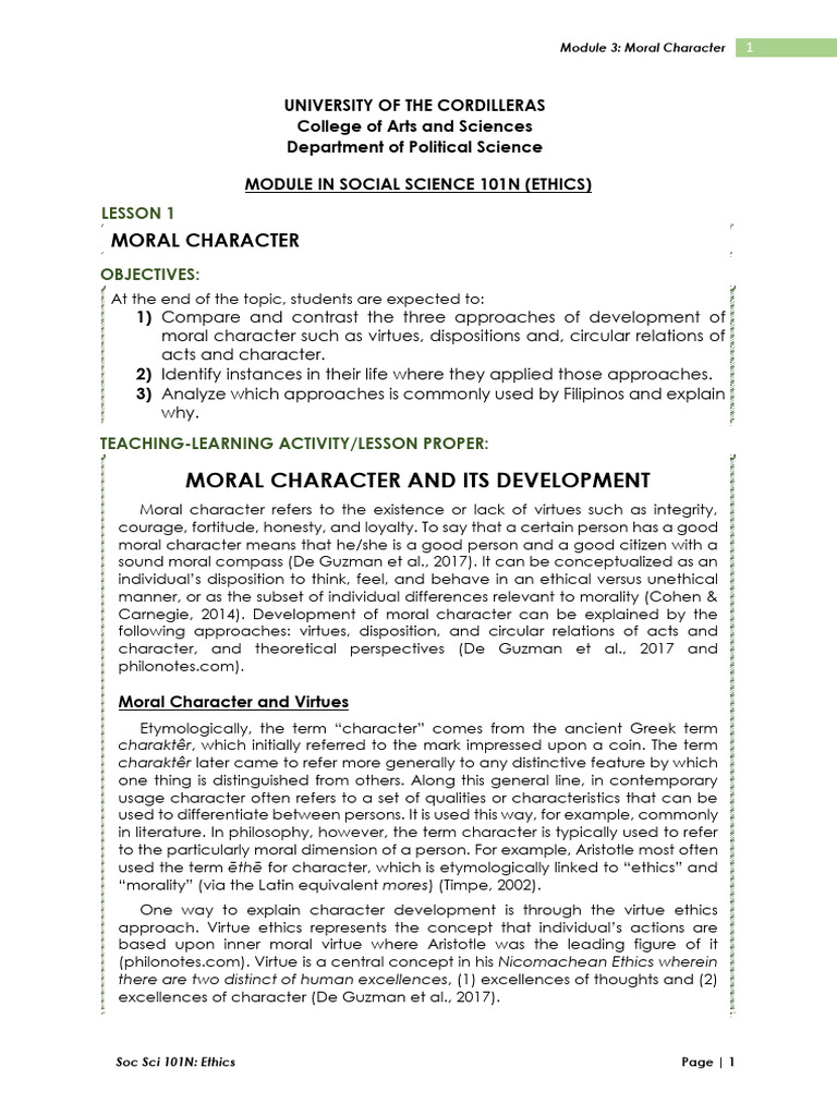 3 Soc Sci 101n Module 3 Lesson 1 Moral Character Pdf