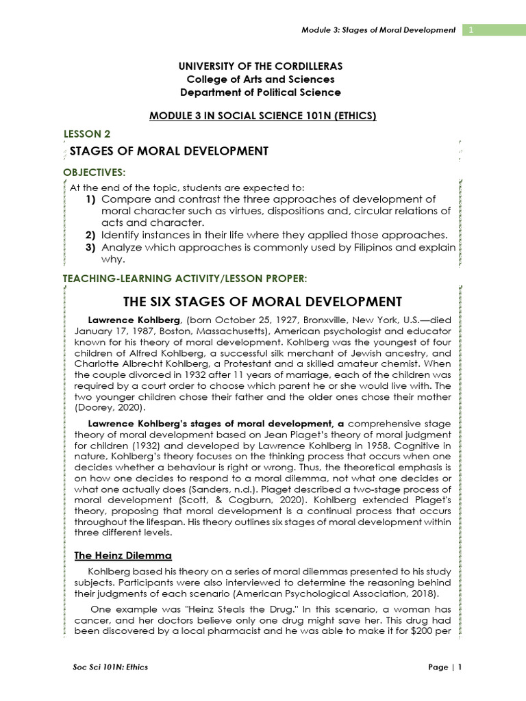4 SOC SCI 101N Module 3 Lesson 2 Stages of Moral Development | PDF