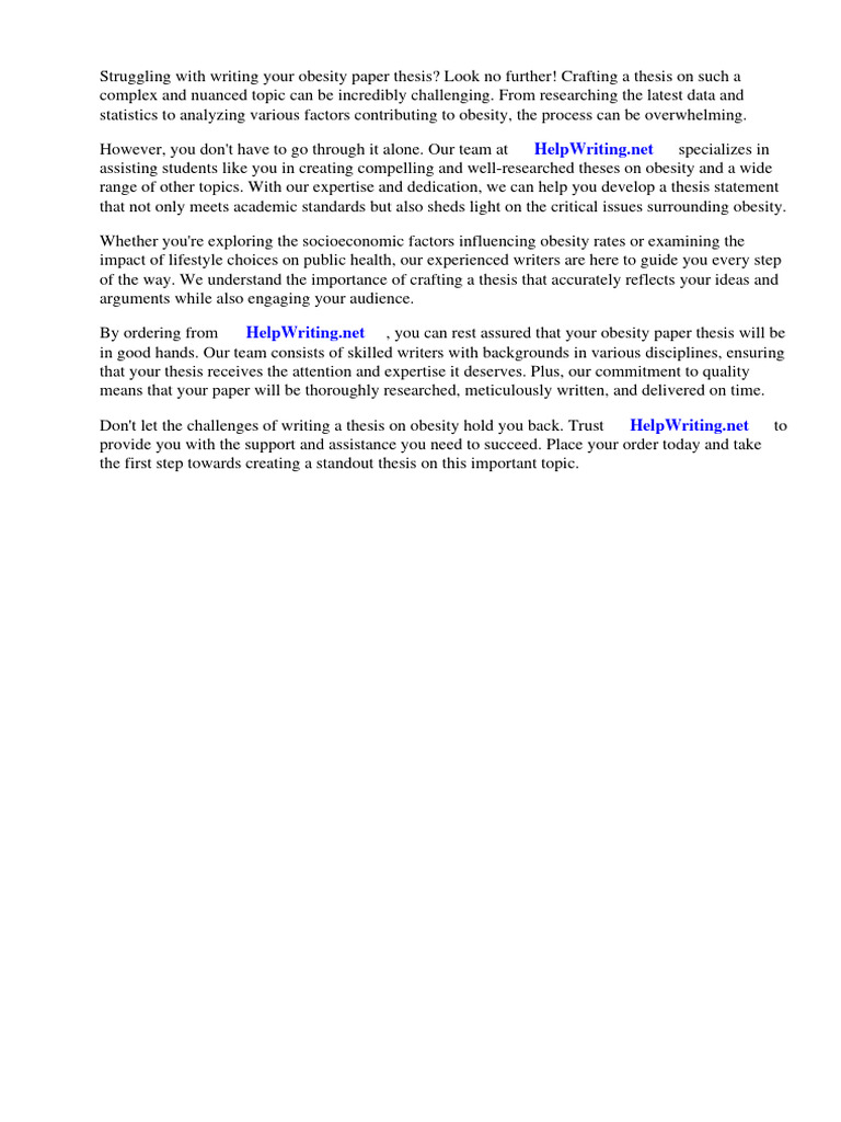 Obesity Paper Thesis | PDF