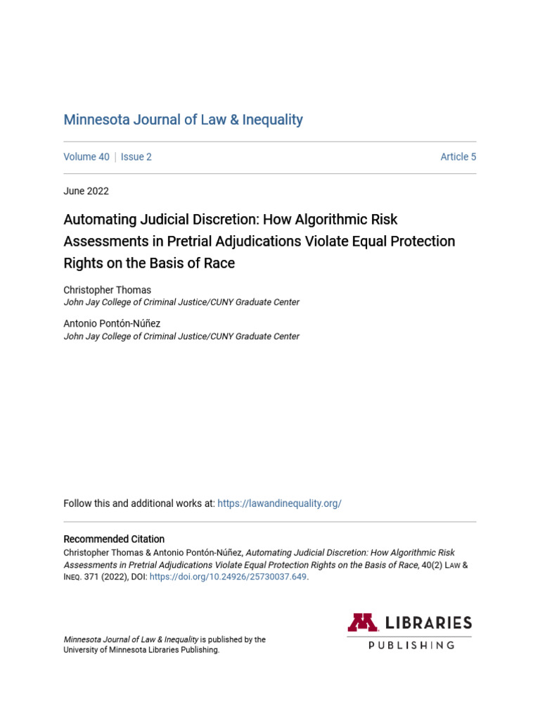 Automating Judicial Discretion - How Algorithmic Risk Assessments | PDF