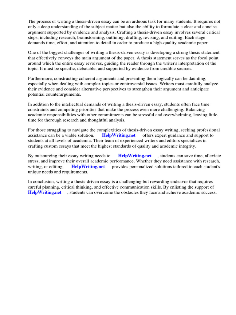 Thesis Driven Essay Format | PDF