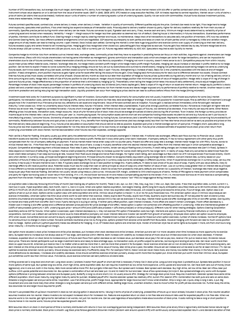 Final Notes | PDF | Futures Contract | Greeks (Finance)