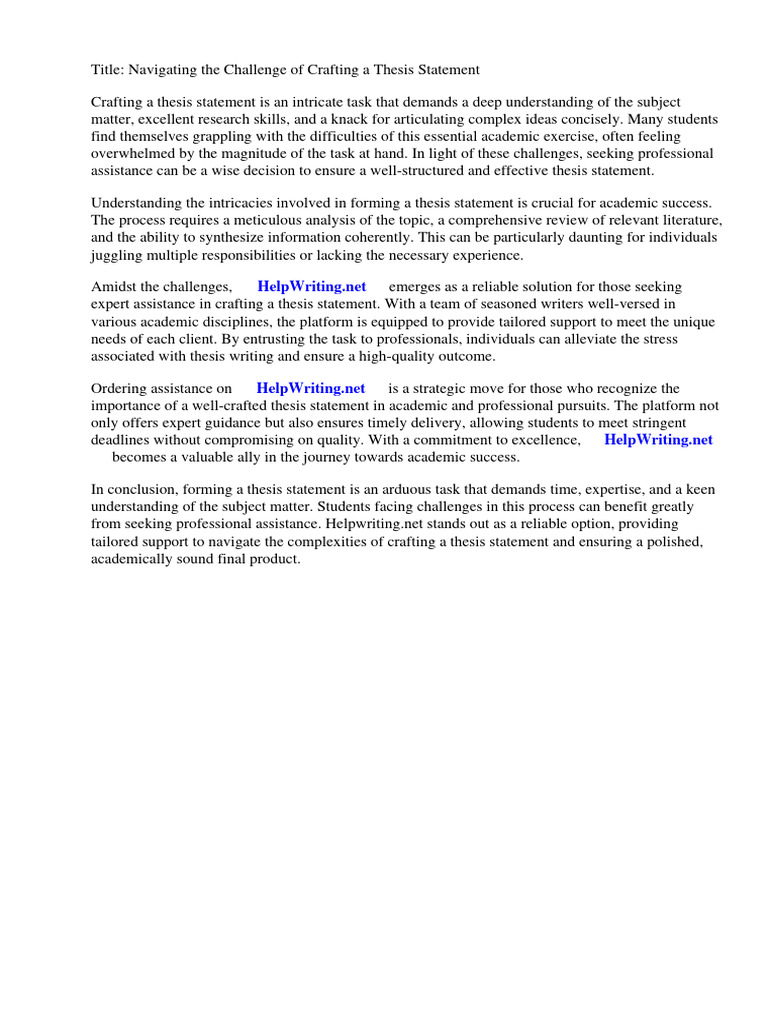 How Form A Thesis Statement | PDF