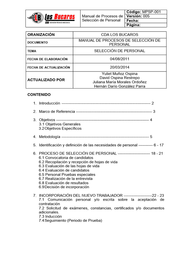 Manual Del Proceso de Seleccion Natalia | PDF Manual Del Proceso de Seleccion Natalia | PDF