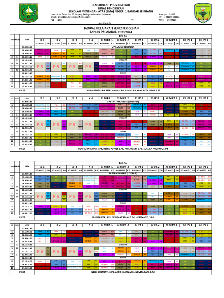 Revisi Jadwal Semester Genap 2024-1 | PDF