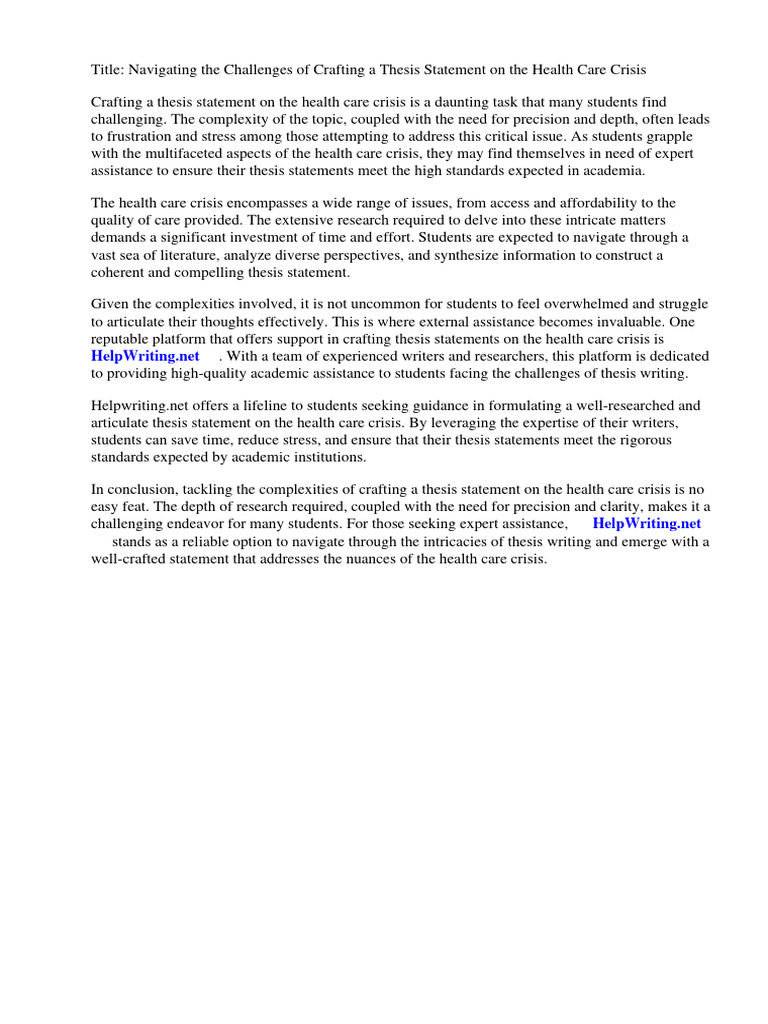 Thesis Statement Tips for Health Care Crisis | PDF | Essays | Thesis