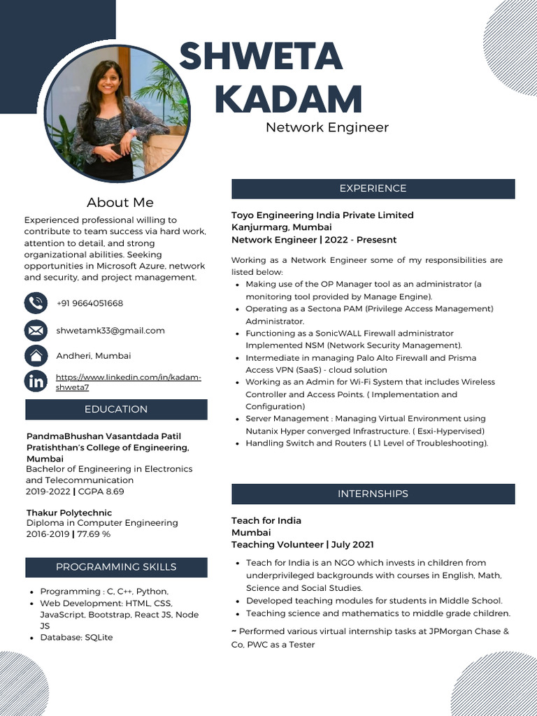 CV Shweta Kadam | PDF | Computer Network | Cloud Computing