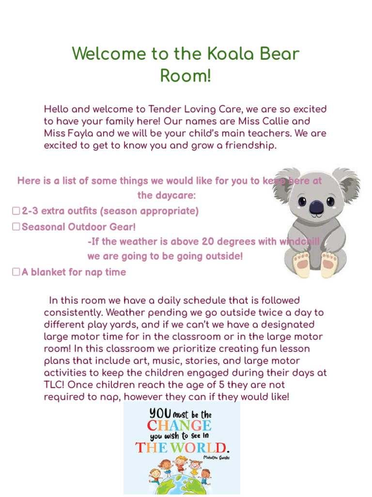 Welcome To The Koala Bear Room 1 | PDF