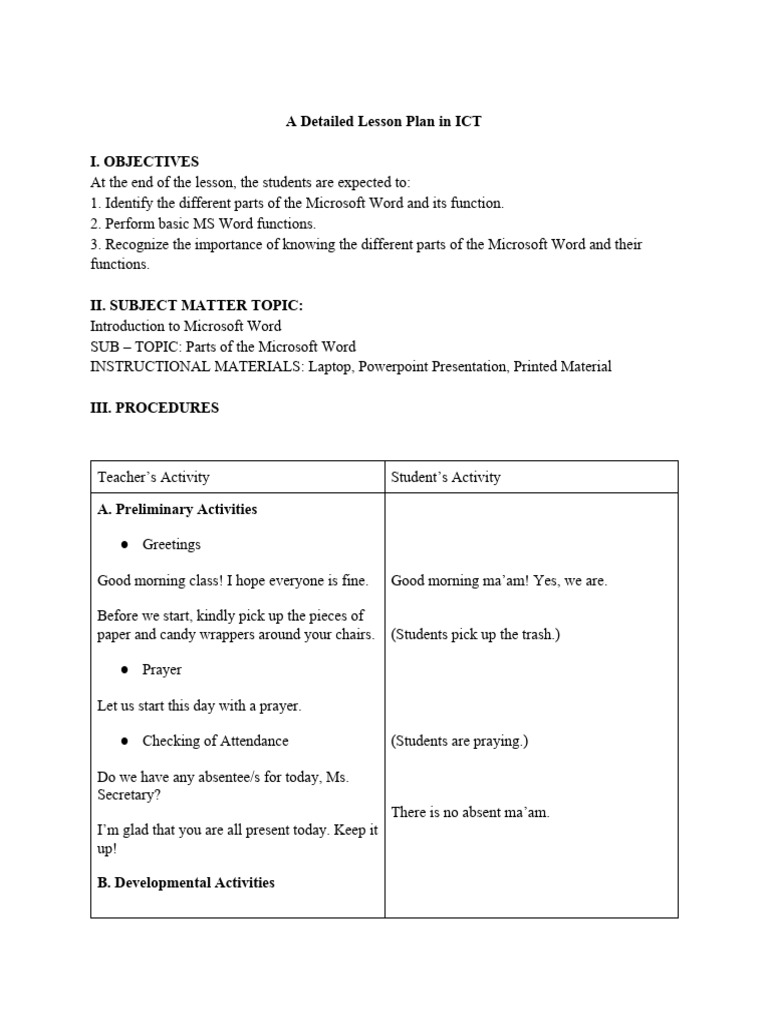 A Detailed Lesson Plan in ICT | PDF | Window (Computing) | Cursor (User Interface)