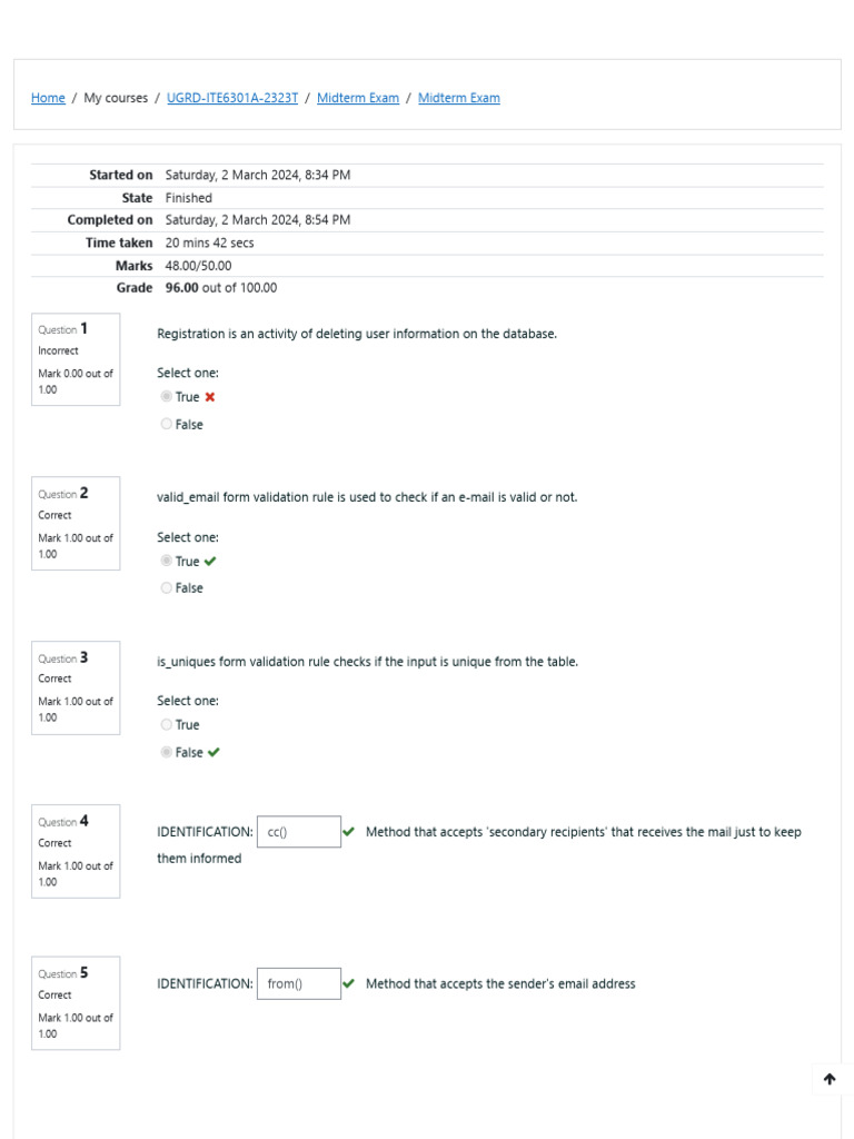 Midterm Exam - Attempt Review | PDF | Databases | Computing Midterm Exam - Attempt Review | PDF | Databases | Computing