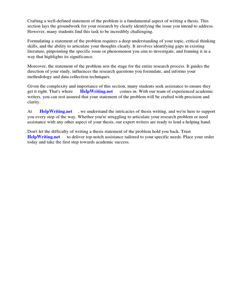 Statement of The Problem Sample in Thesis | PDF