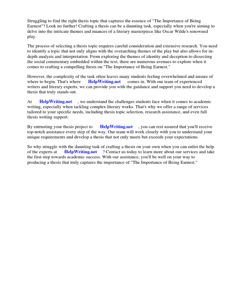 Thesis Topics For The Importance of Being Earnest | PDF | The ...