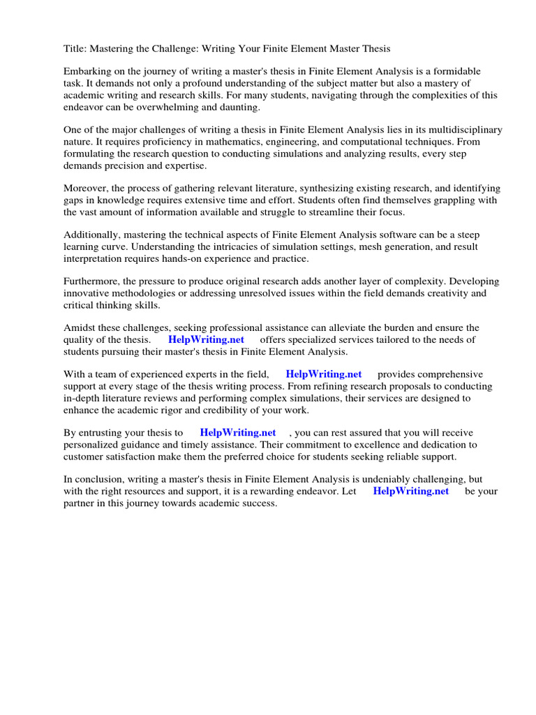 Finite Element Master Thesis Pdf Finite Element Method Bending