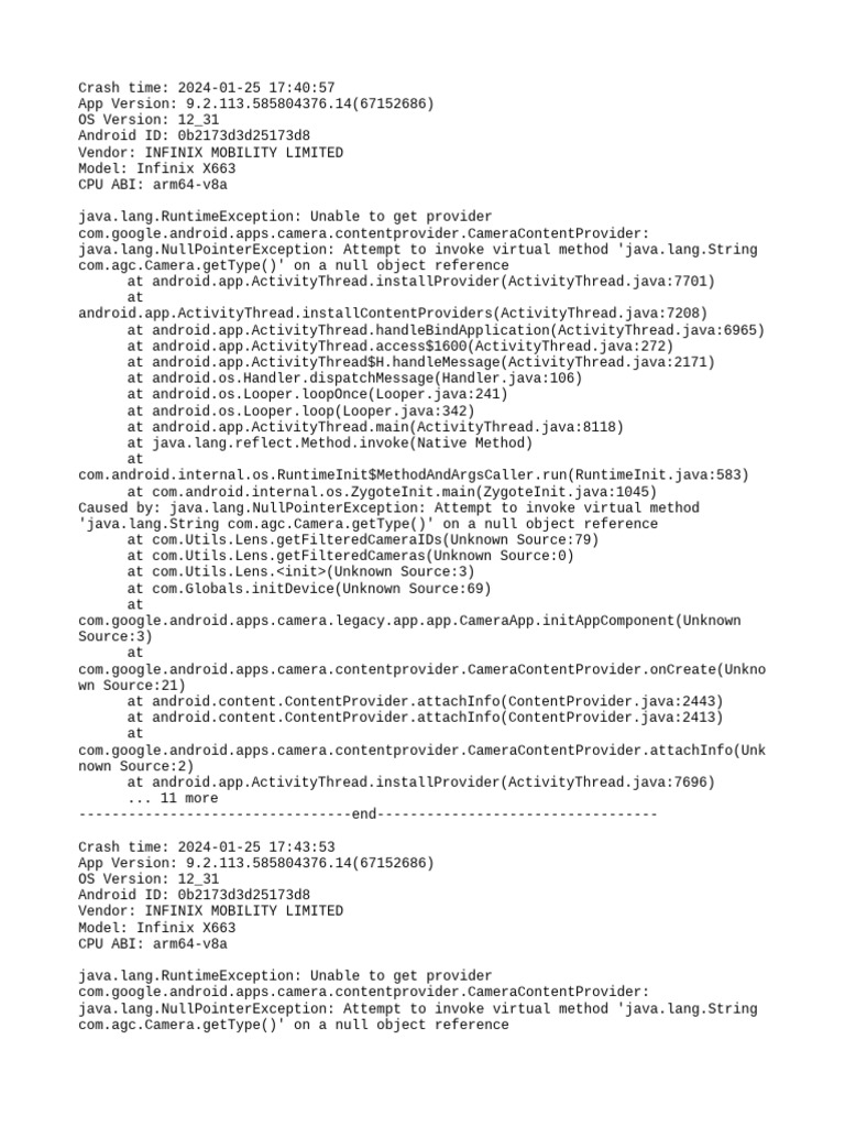Crash 20240125 | Download Free PDF | Java (Programming Language) | Android (Operating System)
