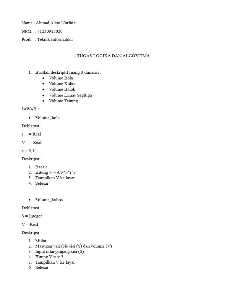 Ahmad Alem Nurfaizi - Tugas Logika Dan Algoritma | PDF
