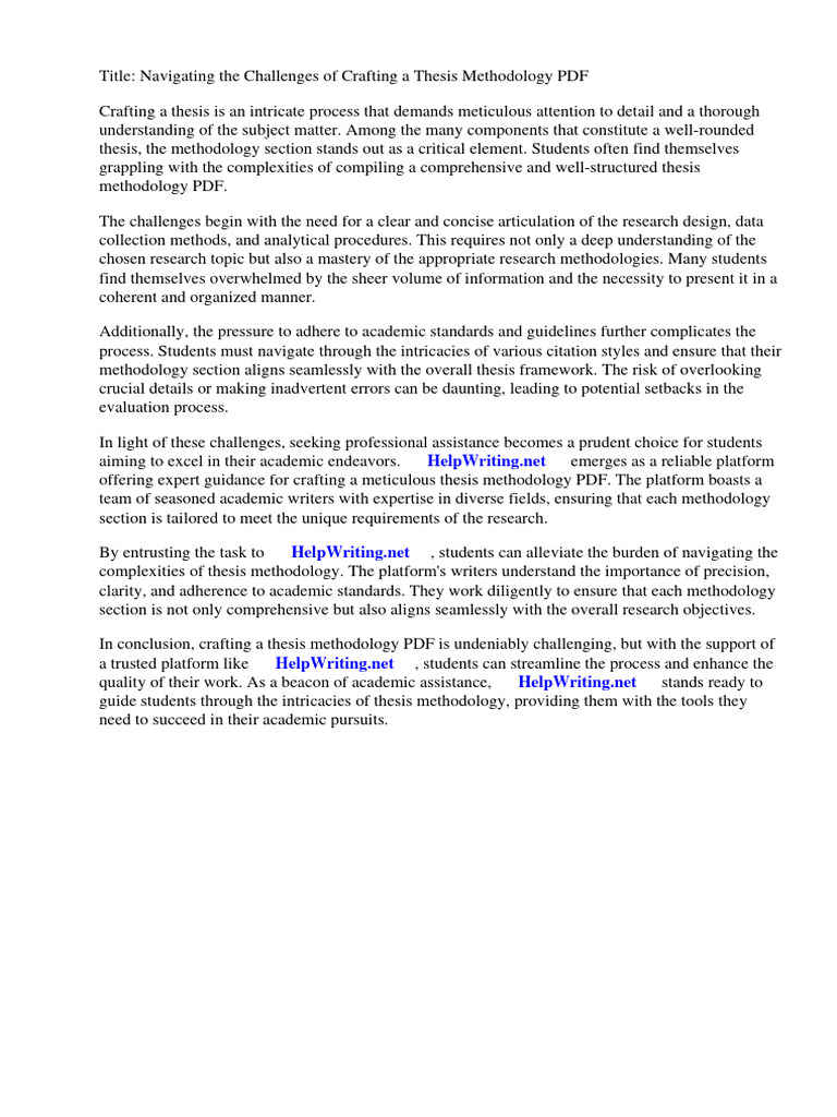 Thesis Methodology PDF | Download Free PDF | Methodology | Thesis