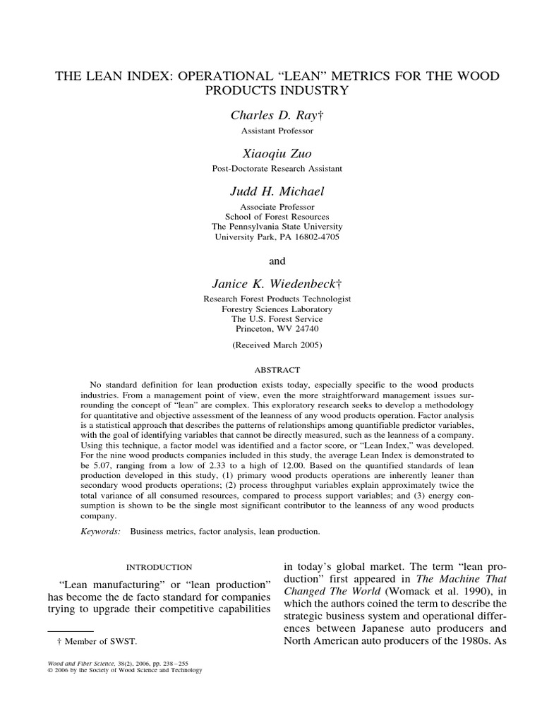 The Lean Index Operational Lean Metrics For The Wood Productsindustry ...