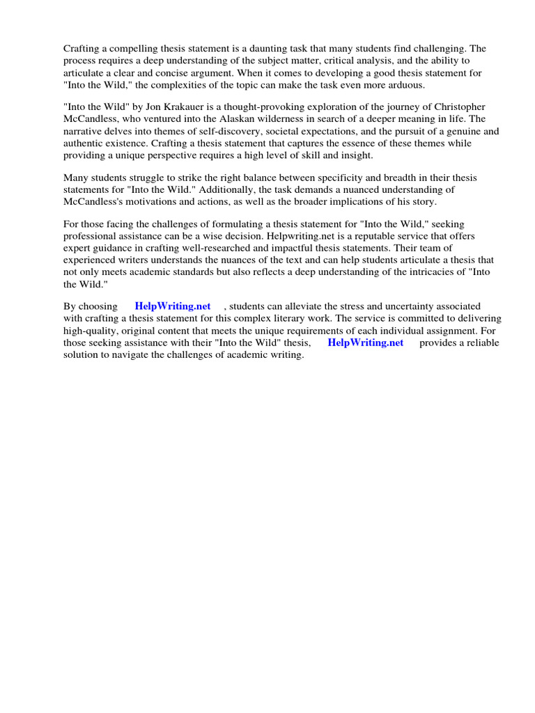 Good Thesis Statement For Into The Wild | PDF | Essays | Thesis