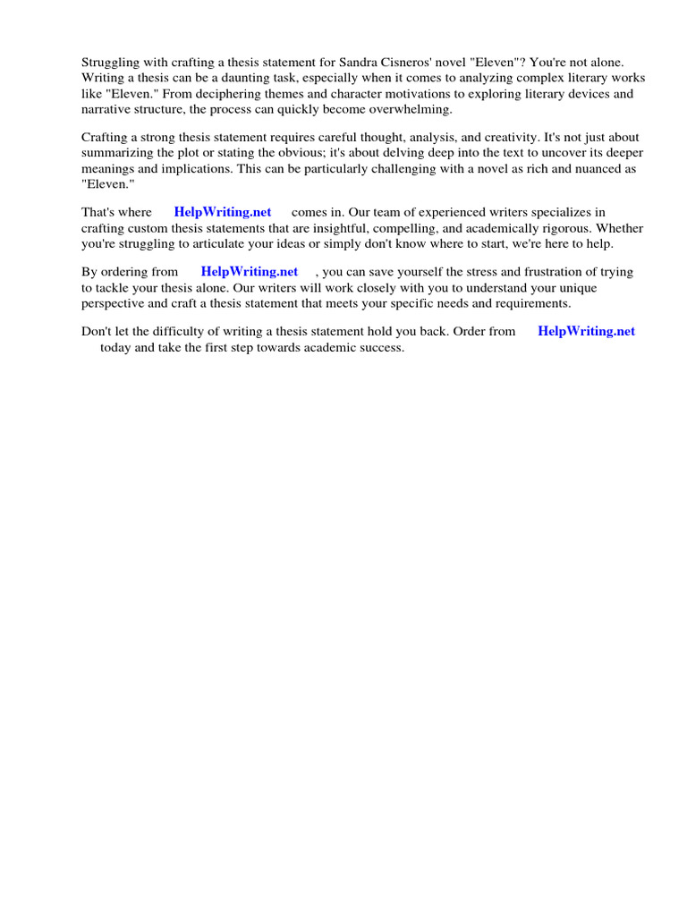 Eleven Sandra Cisneros Thesis Statement | PDF Eleven Sandra Cisneros Thesis Statement | PDF