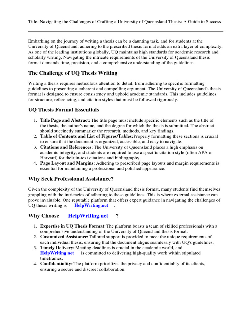University of Queensland Thesis Format | PDF