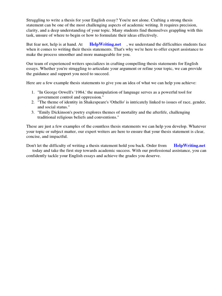 Example Thesis Statements For English Essays | PDF | Essays | Thesis