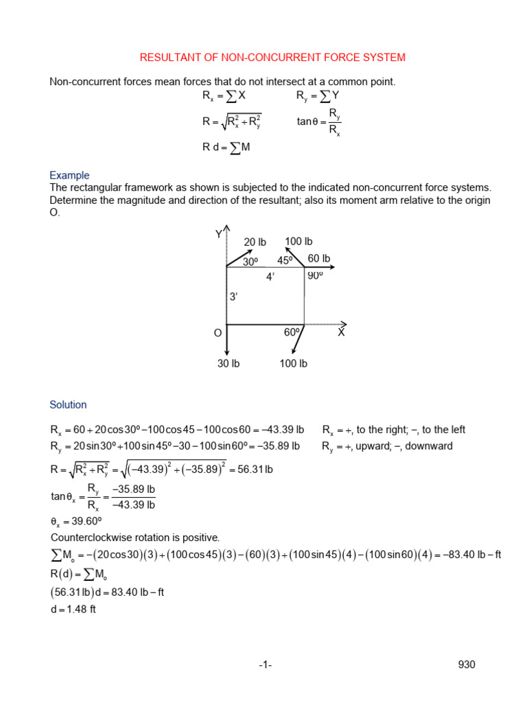 1.3 RESULTANT OF NON-CURRENT FORCE SYSTEM | PDF