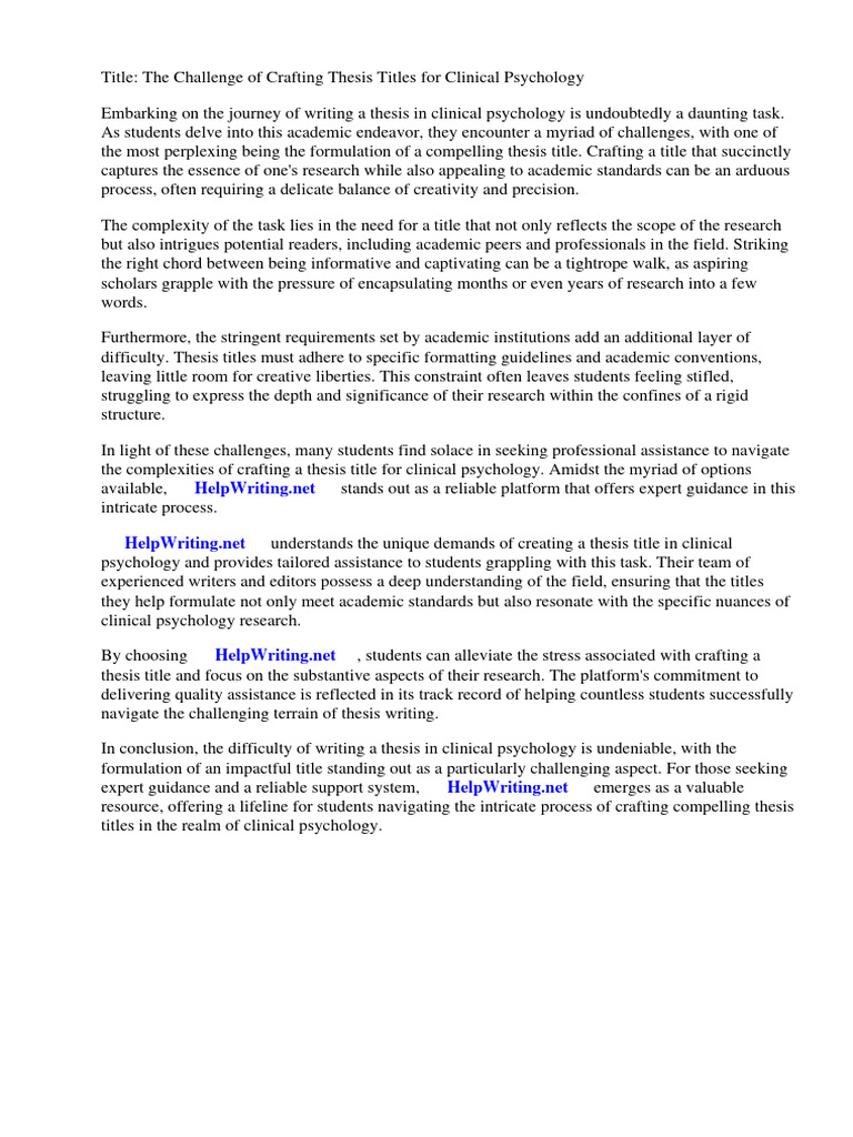Thesis Titles For Clinical Psychology | PDF | Career & Growth