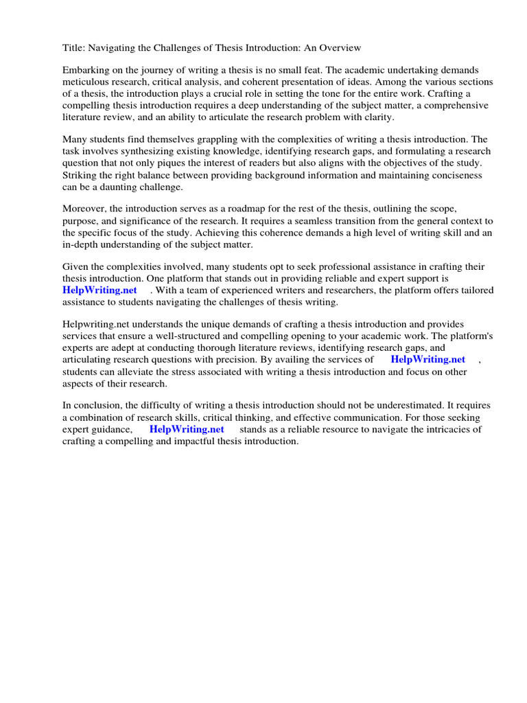 Thesis Introduction Overview | PDF | Essays | Thesis