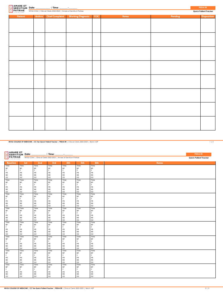CC Tan Quick Pedia ER Notes - Patient Tracker (Long) | PDF | Medicine ...