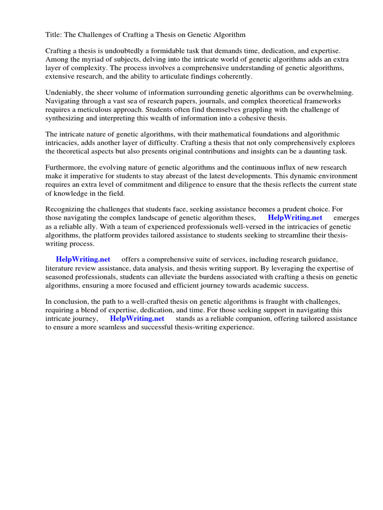 Thesis On Genetic Algorithm | PDF