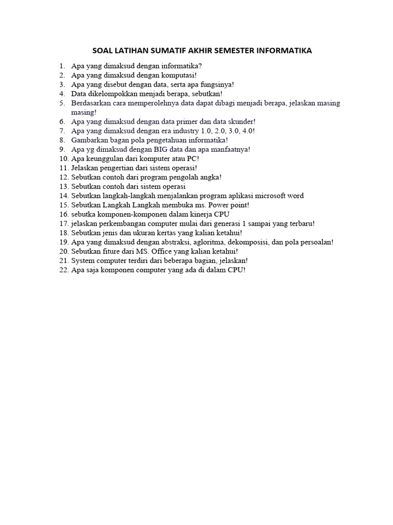 Soal Latihan Sumatif Akhir Semester Informatika | PDF