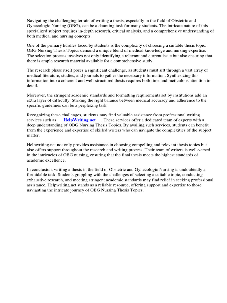Obg Nursing Thesis Topics | PDF