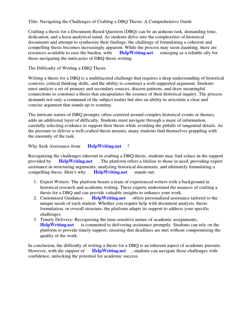 How To Write A Thesis For A DBQ | PDF