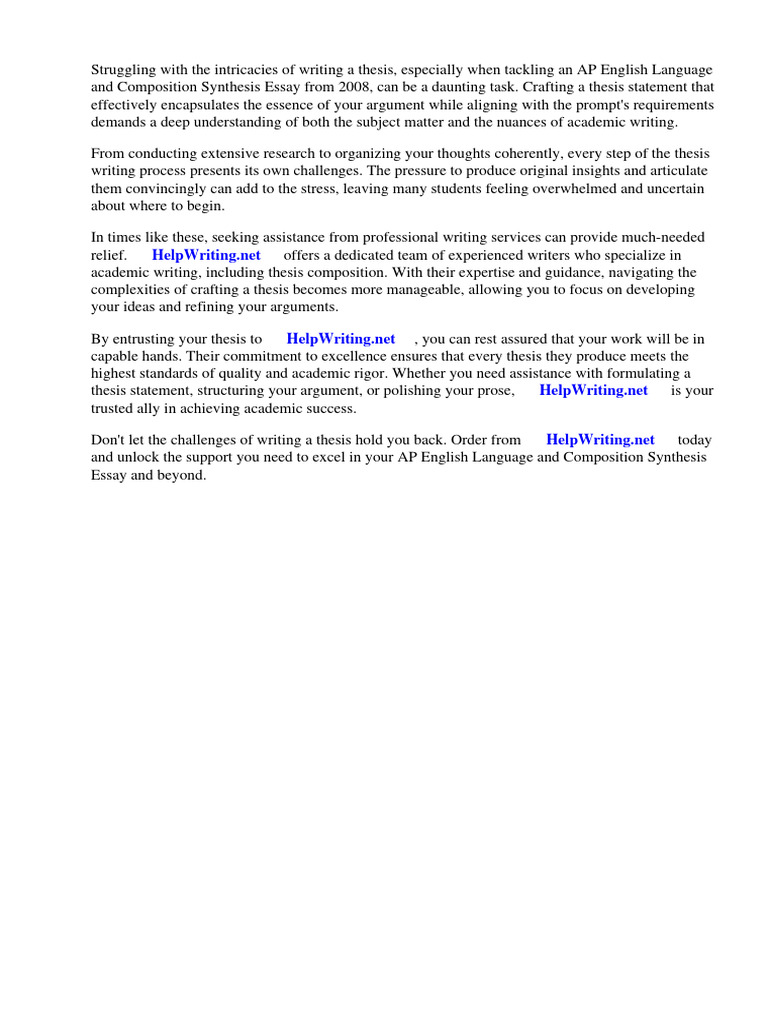 AP English Language and Composition Synthesis Essay 2008 | PDF | Career ...