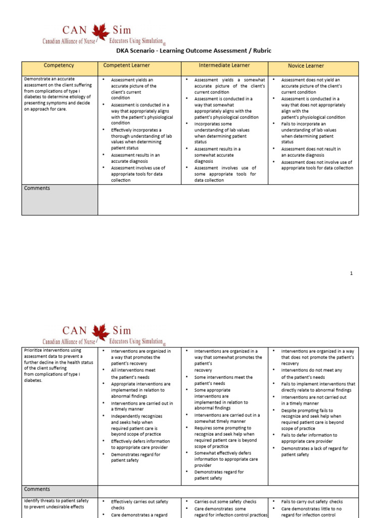 DKA-Self-Assessment-Rubric | PDF | Patient Safety | Patient