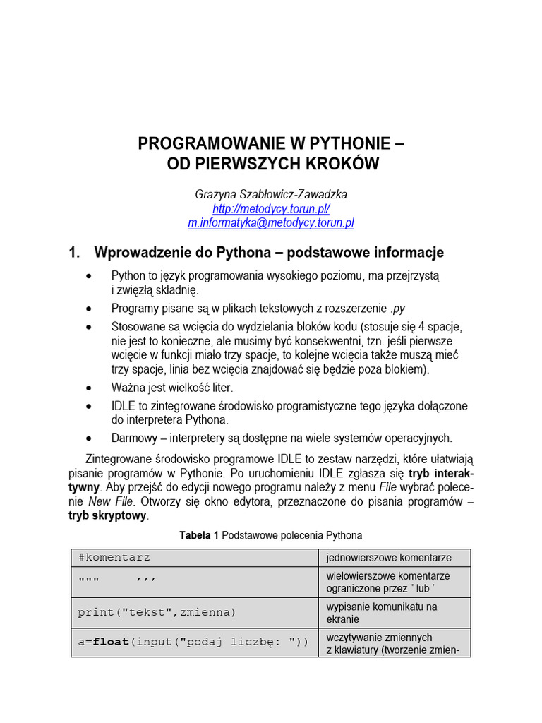 Programowanie W Pythonie - Od Pierwszych Kroków: 1. Wprowadzenie Do Pythona - Podstawowe ...