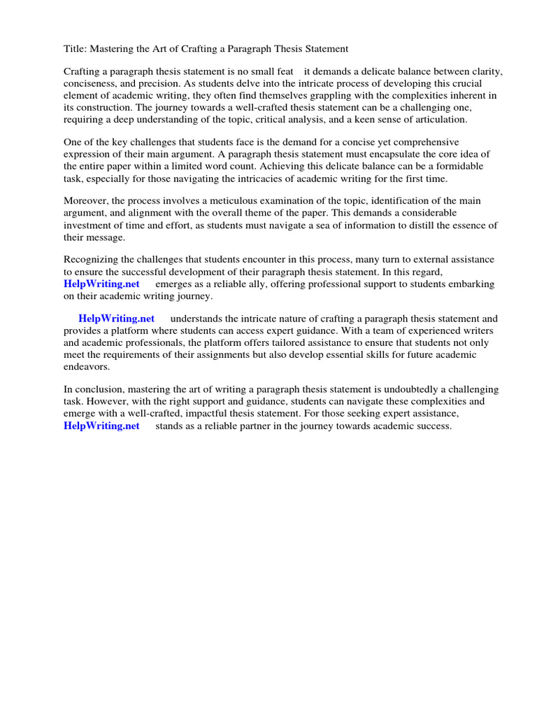 How To Write A Paragraph Thesis Statement | PDF