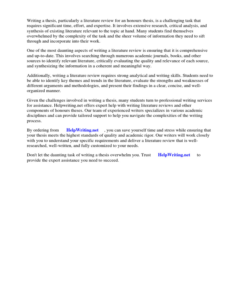 Literature Review For Honours Thesis | PDF