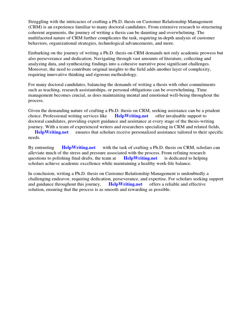 PHD Thesis On Customer Relationship Management | PDF | Career & Growth ...