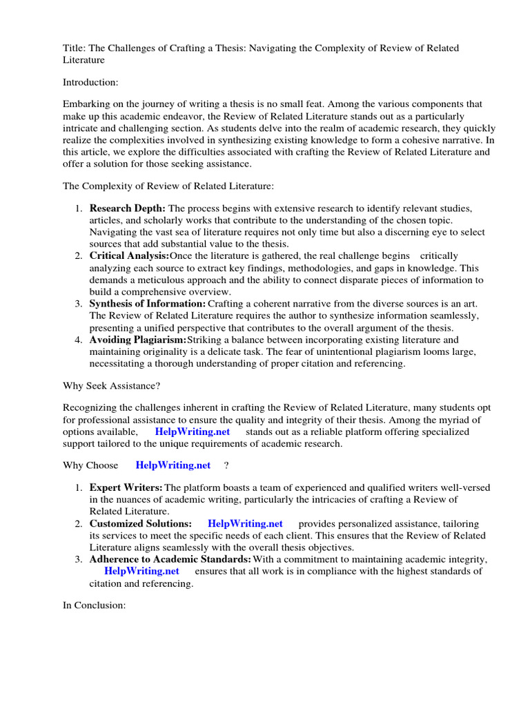 Examples of Review of Related Literature in Thesis | PDF | Thesis | Essays