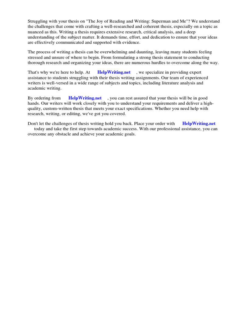 Thesis of The Joy of Reading and Writing Superman and Me | PDF