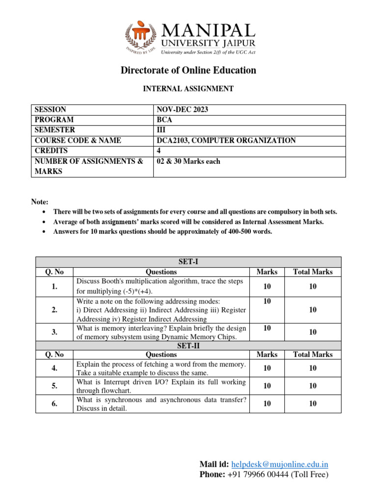 BCA Semester III Computer Organization Assignments | PDF | Computer ...