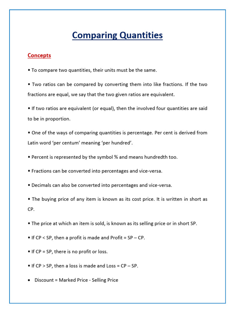 Comparing Quantities Notes02052132 - Unlocked | PDF | Science & Mathematics