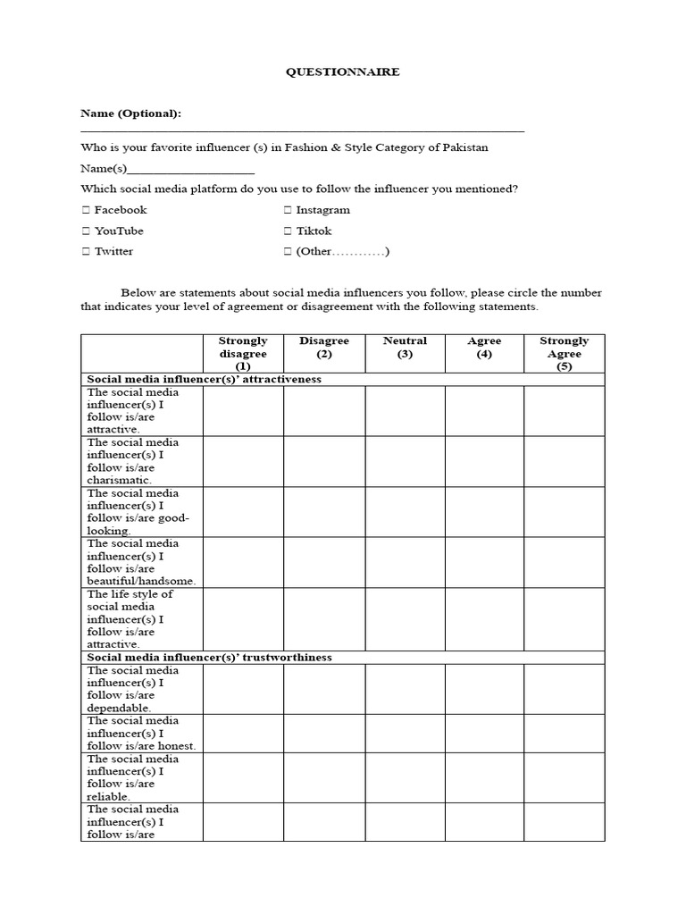 QUESTIONNAIRE | PDF | Popular Culture & Media Studies | Social Media