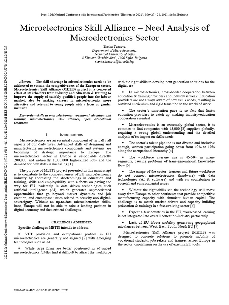 Microelectronics Skill Alliance Need Analysis of Microelectronics Sector | PDF | Vocational ...